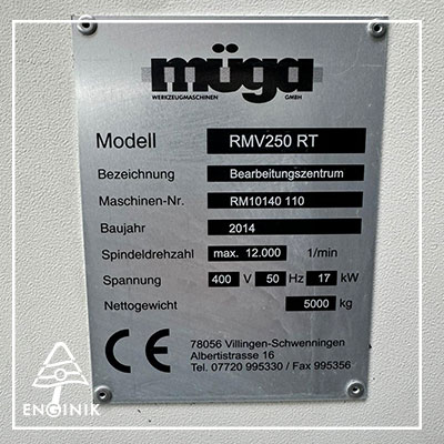 فروش دستگاه CNC فرزعمودی 5محور MUGA ایتالیا مدل RMV250 RT | انجینیک