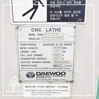 فروش دستگاه cnc تراش افقی 2محور DAEWOO کره مدل PUMA 230M - YOM